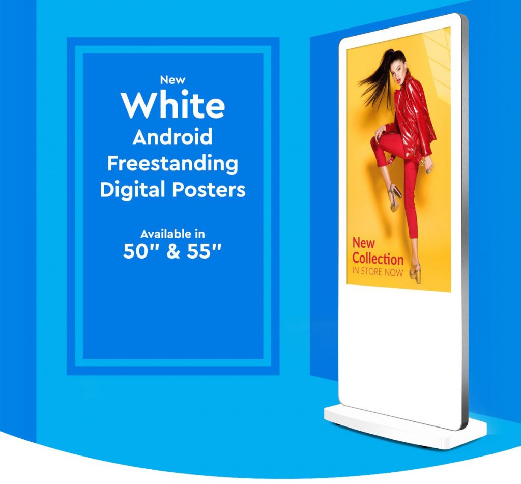 New White Android Freestanding Digital Poster